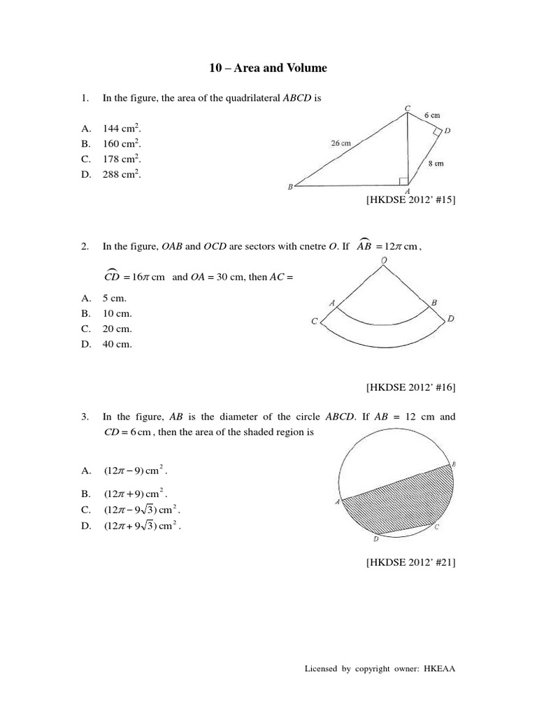 10 Area and Volume | PDF | Area | Volume