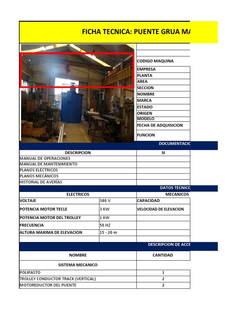 Ficha Tecnica Puente Grua | PDF | Grúa (máquina) | Bienes manufacturados