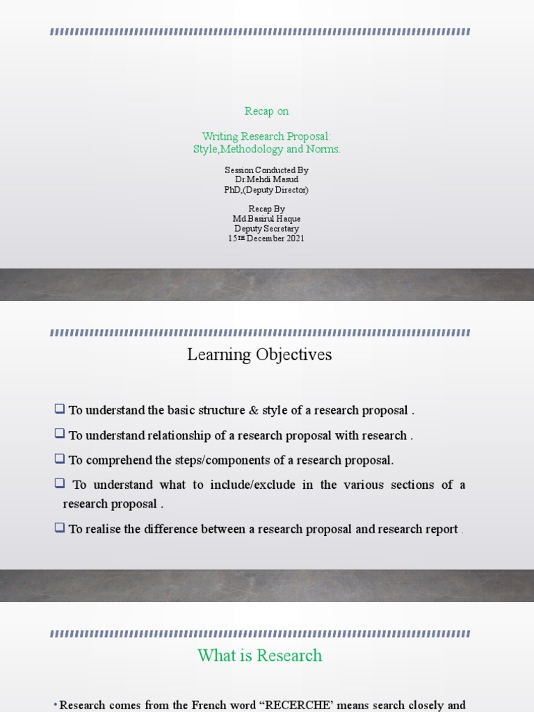 Recap On Writing Research Proposal: Style, Methodology and Norms | PDF ...