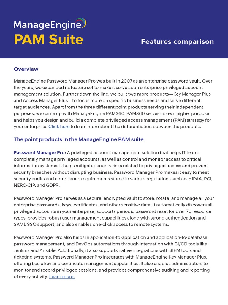 Comparing the Key Features and Capabilities of ManageEngine's PAM ...