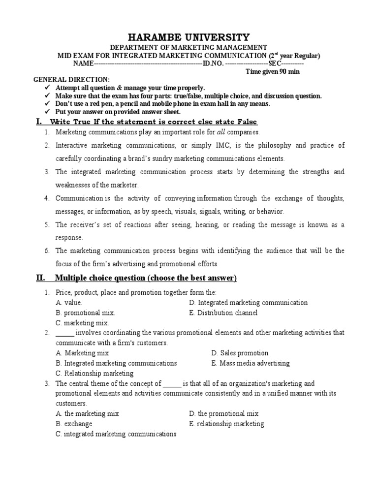 IMC Mid Exam | PDF | Marketing Communications | Marketing