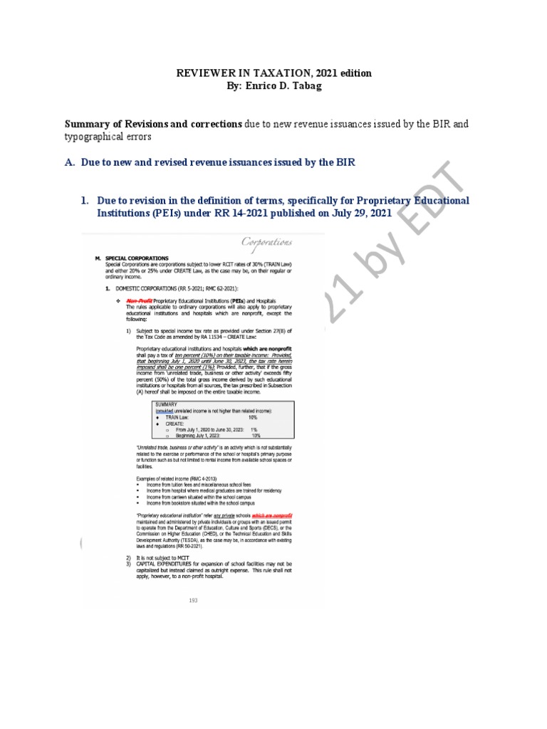 Summary of Revisions - CPA Reviewer 2021 - TABAG | PDF