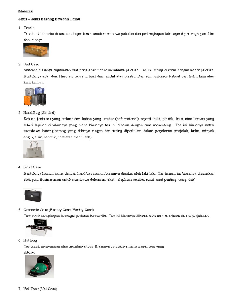 Materi 6, Jenis Barang Bawaan Tamu | PDF