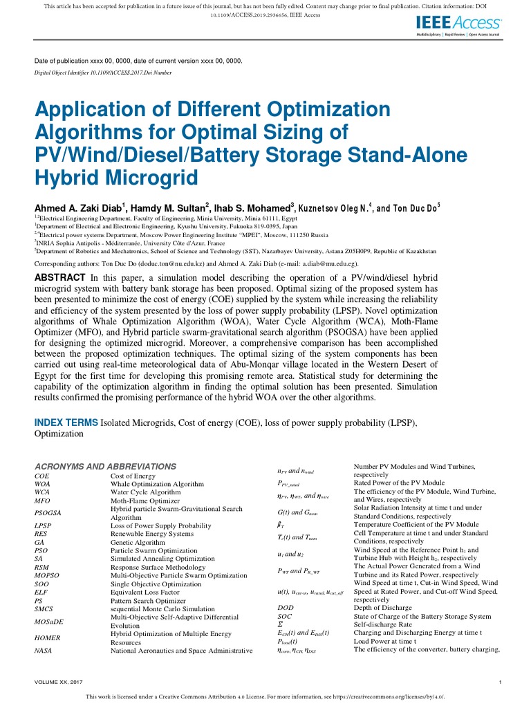 Application of Different Optimization Algorithms For Optimal Sizing of ...