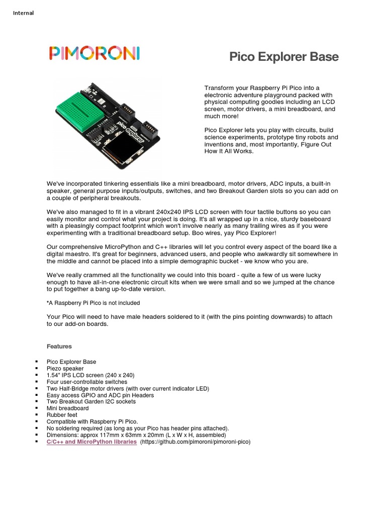 Pico Explorer Base: Features | PDF | Raspberry Pi | Computer Engineering