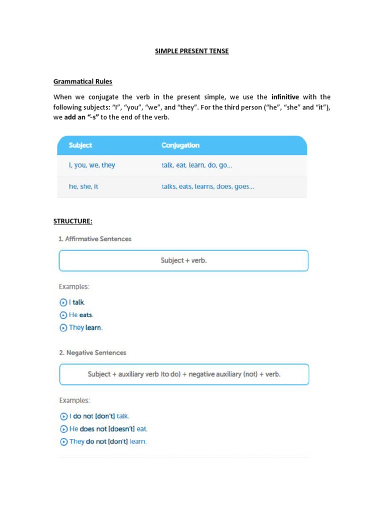 Simple Present Tense Review Starter 2 (Clase 10 de Agosto) | PDF ...