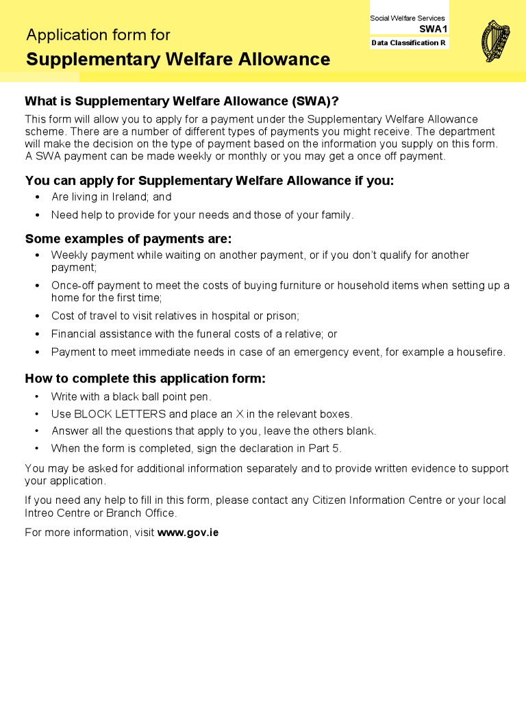 Supplementary Welfare Allowance: Application Form For | PDF | Banks ...