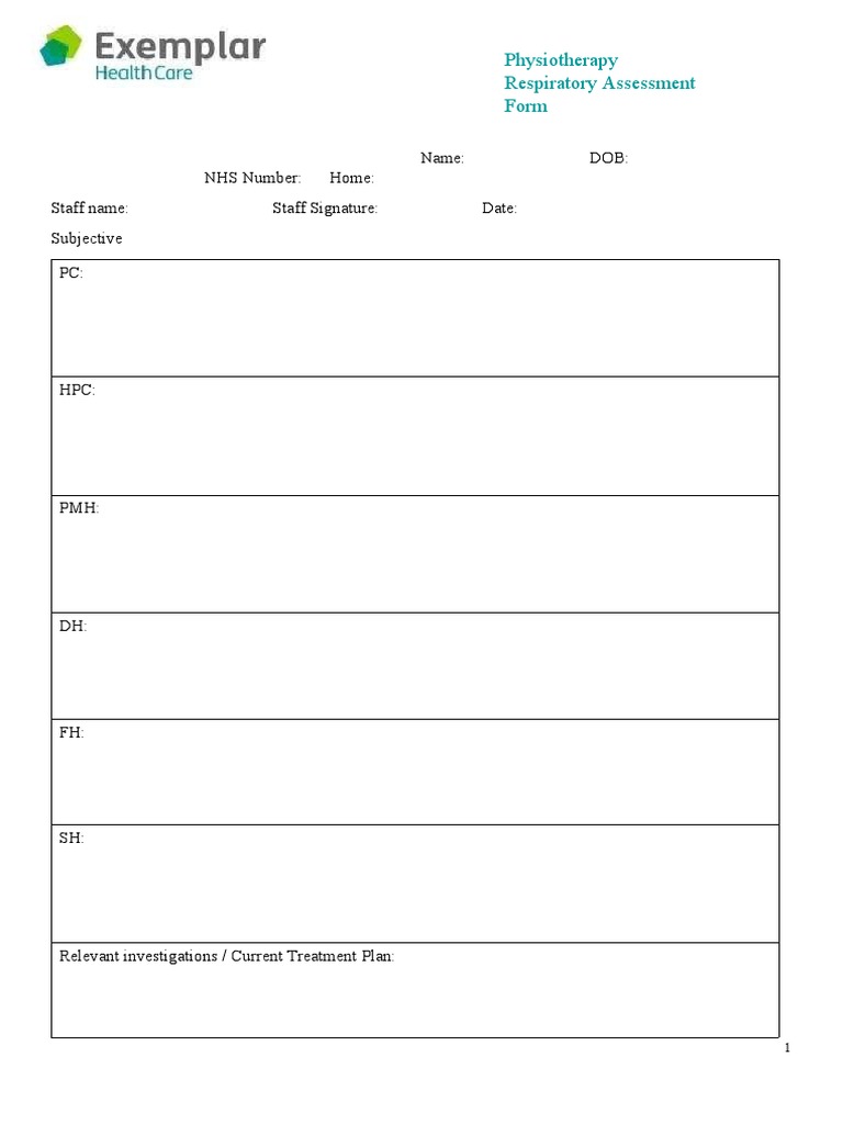 Physiotherapy Respiratory Assessment Form | PDF | Health Sciences ...