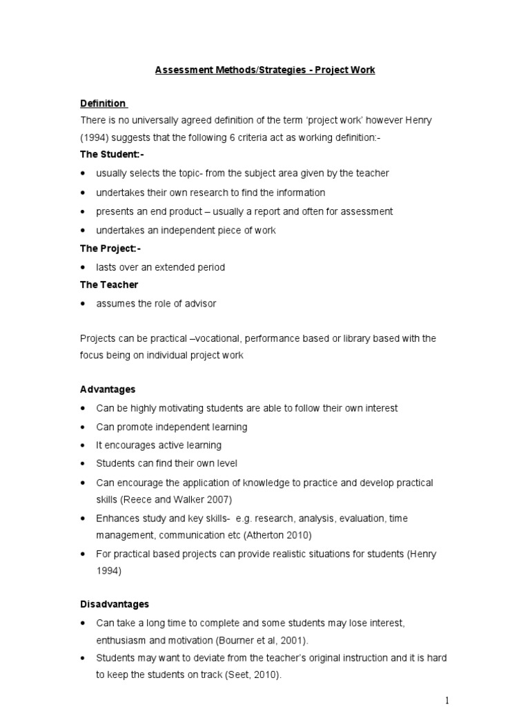 Assessment Methods - Project Work | PDF | Educational Assessment | Teachers