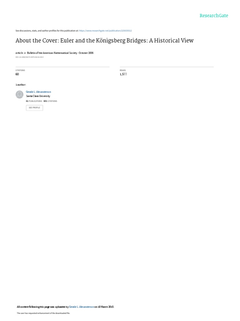 About The Cover Euler and The Konigsberg Bridges A | PDF | Leonhard ...