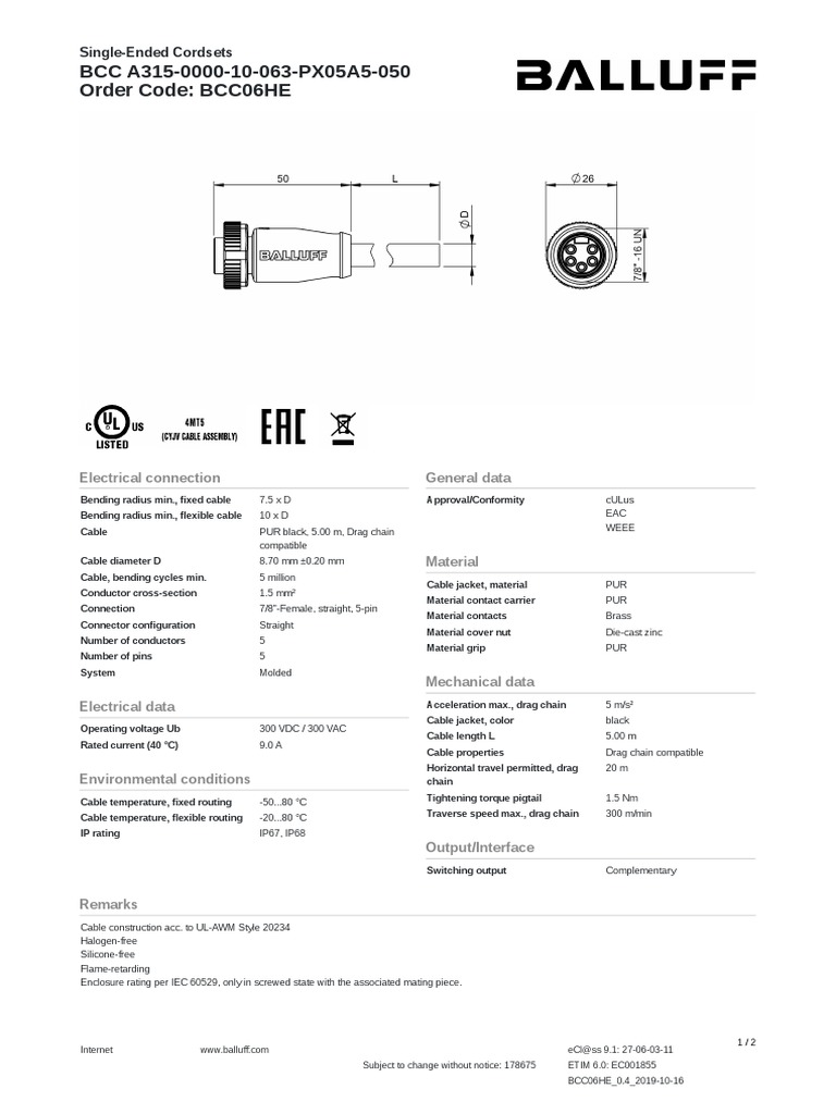 Datasheet BCC06HE 178675 en | PDF | Electrical Connector | Computer ...