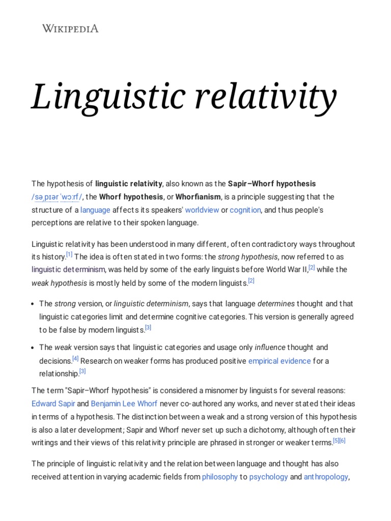 Understanding Linguistic Relativity | PDF | Neuropsychological ...