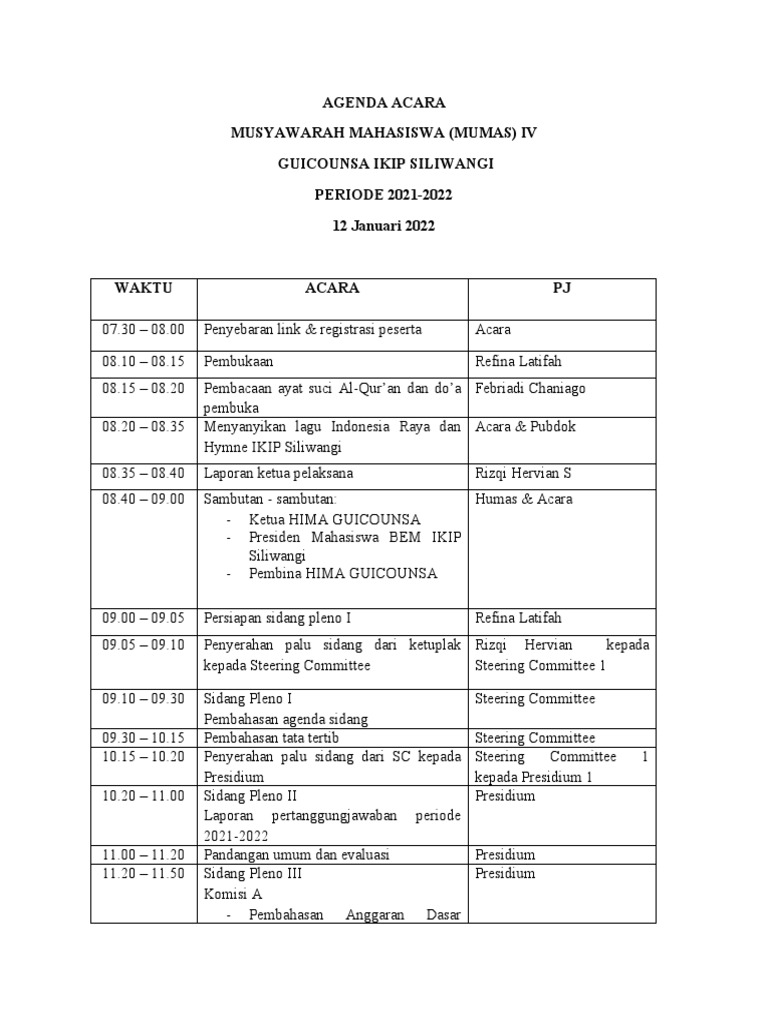 Agenda Acara Mumas Iv-2 | PDF