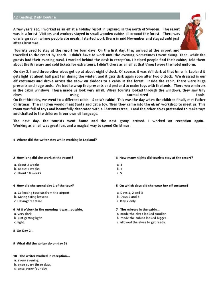A2 Reading - My Daily Routine | PDF | Elves | Santa Claus