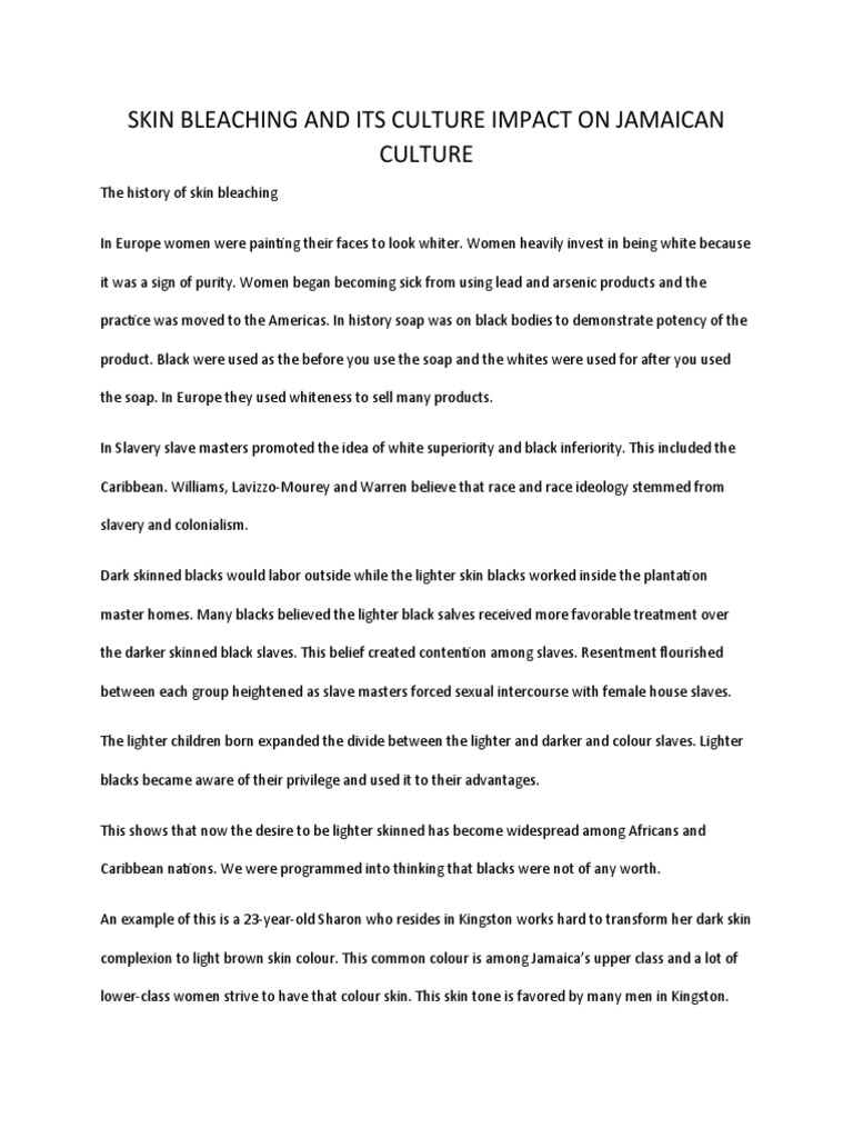 Skin Bleaching and Its Culture Impact On Jamaican Culture | PDF | Black ...