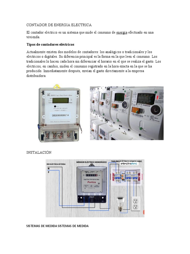 Tipos y Instalación de Contadores Eléctricos | PDF