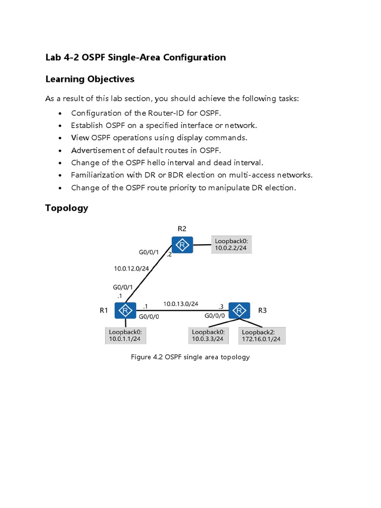 Lab 4 2 Ospf Single Area Configuration Learning Objectives Pdf Telecommunications Internet