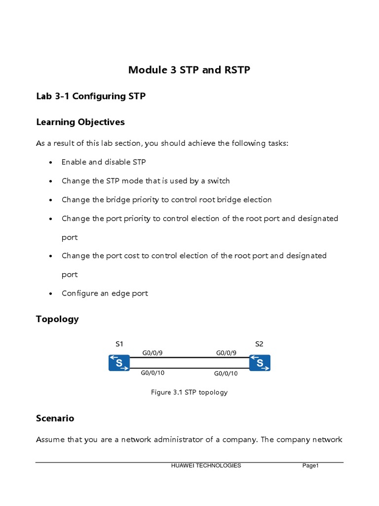 Module 3 STP and RSTP: Lab 3-1 Configuring STP Learning Objectives | PDF | Computer Network ...