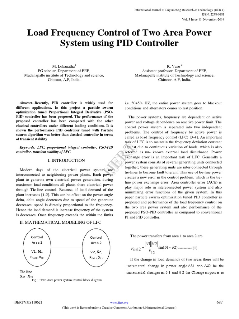 Load Frequency Control of Two Area Power System Using Pid Controller ...
