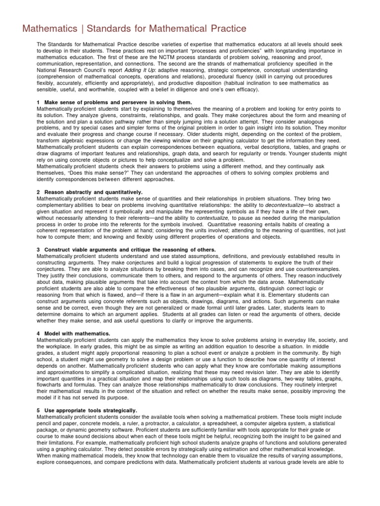 8 Mathematical Practices | PDF | Mathematical Model | Teaching Mathematics