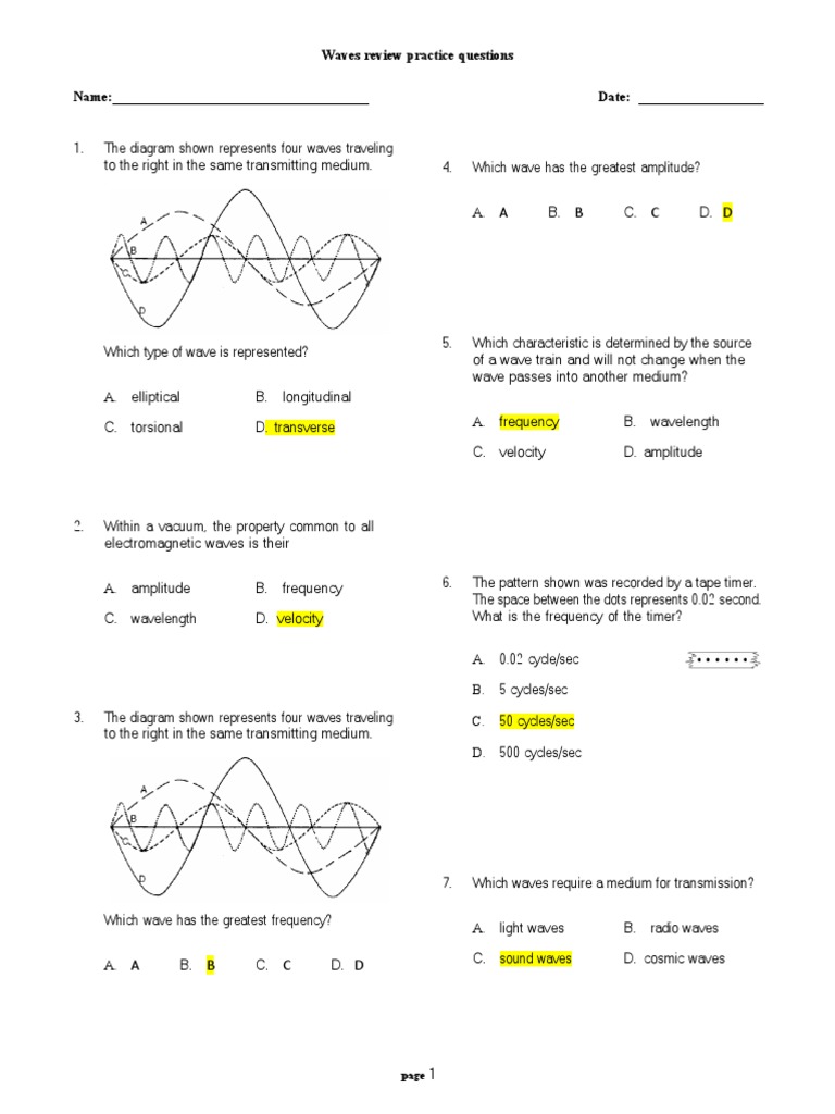 Waves Review Practice Questions With Answers | PDF | Waves | Wavelength