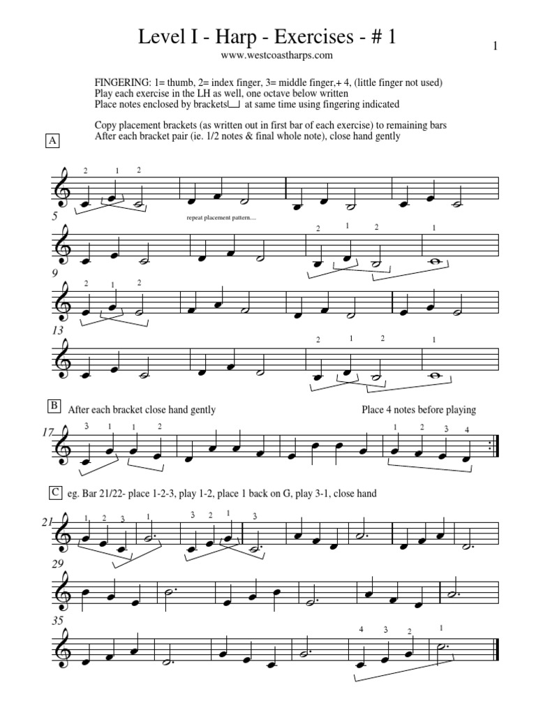 Harp Exercise 1 | PDF | Limbs (Anatomy) | Musical Instruments