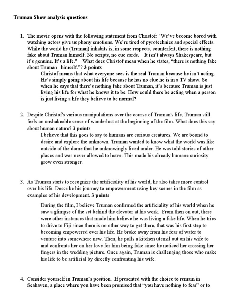 Truman Show Questions | PDF | Curiosity