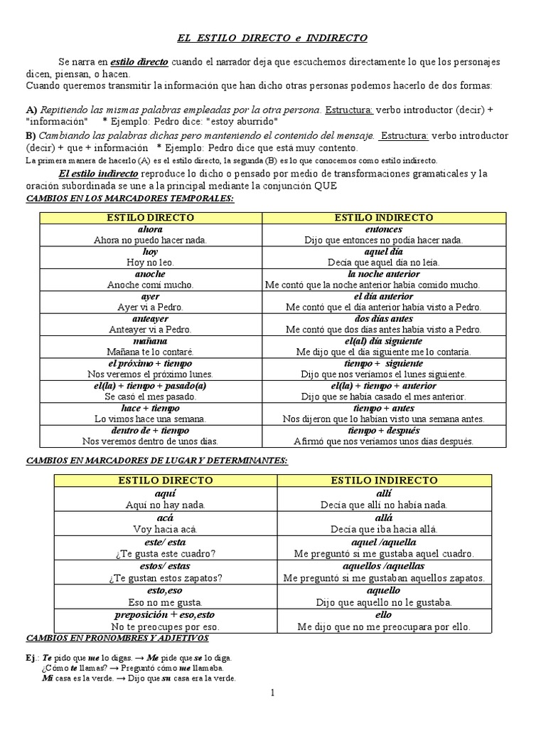 Estilo Directo e Indirecto: Guía | PDF | Verbo | Gramática