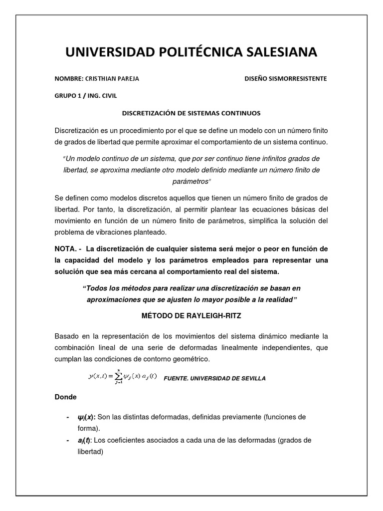 Discretización de sistemas continuos mediante el método de Rayleigh ...