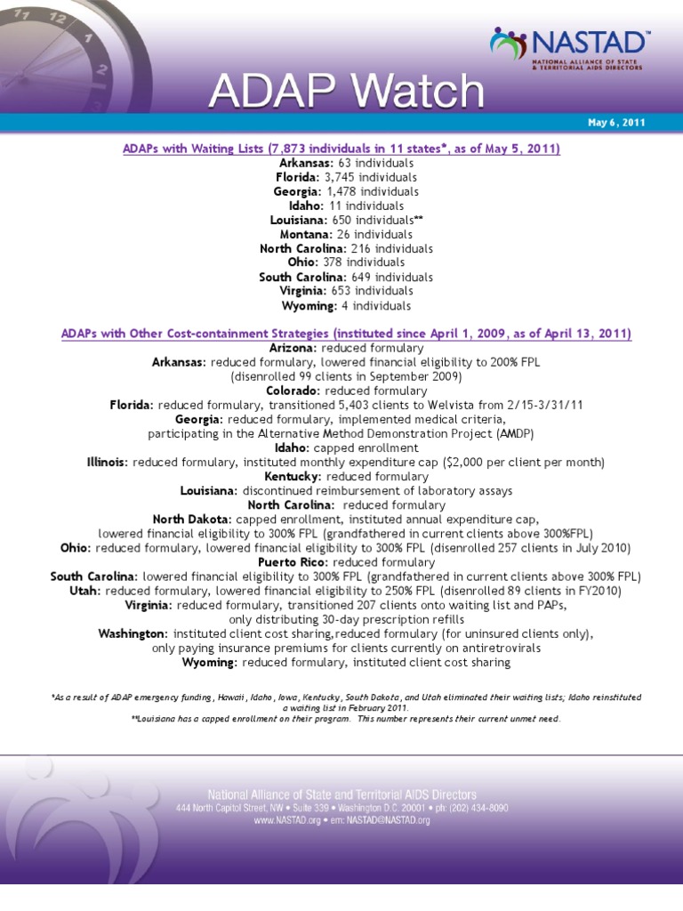 ADAP Watch Update - 5.6.11 | PDF | Health Economics | Health Policy