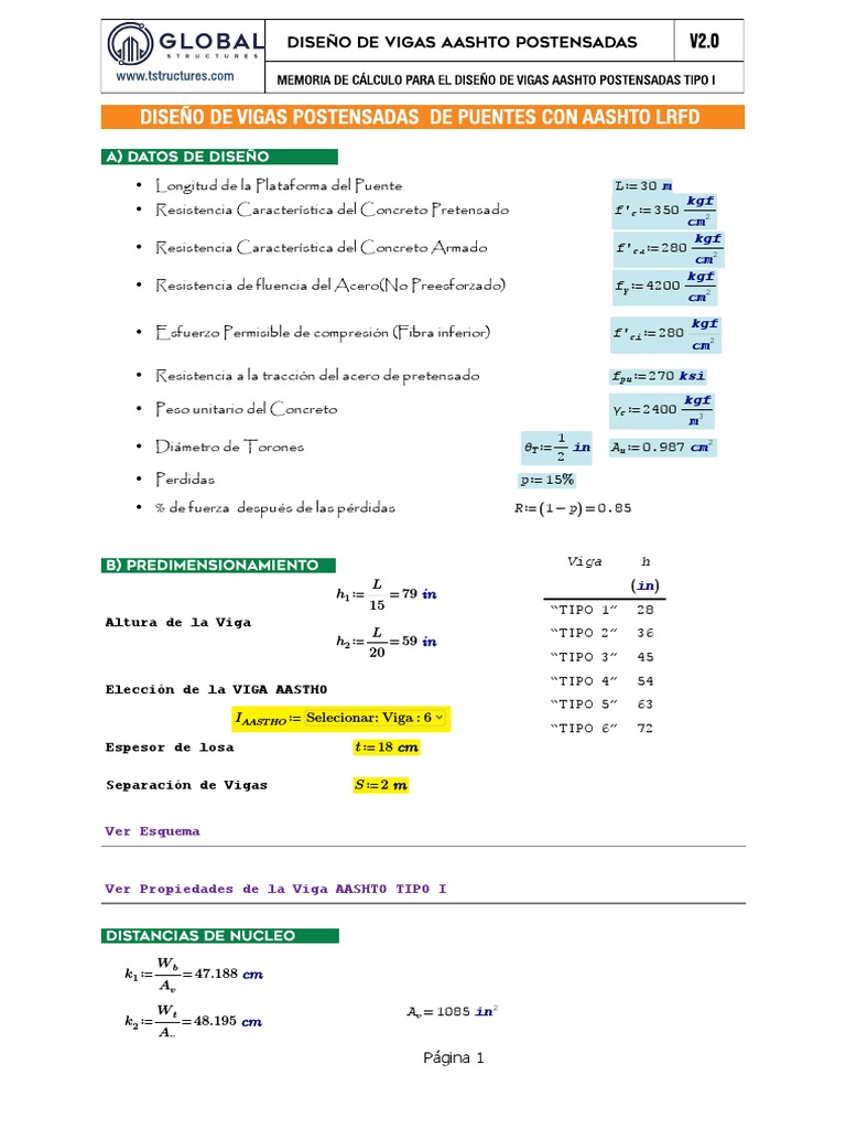 Diseño de Vigas AASHTO Postensadas | PDF | Hormigón | Ingeniería de ...