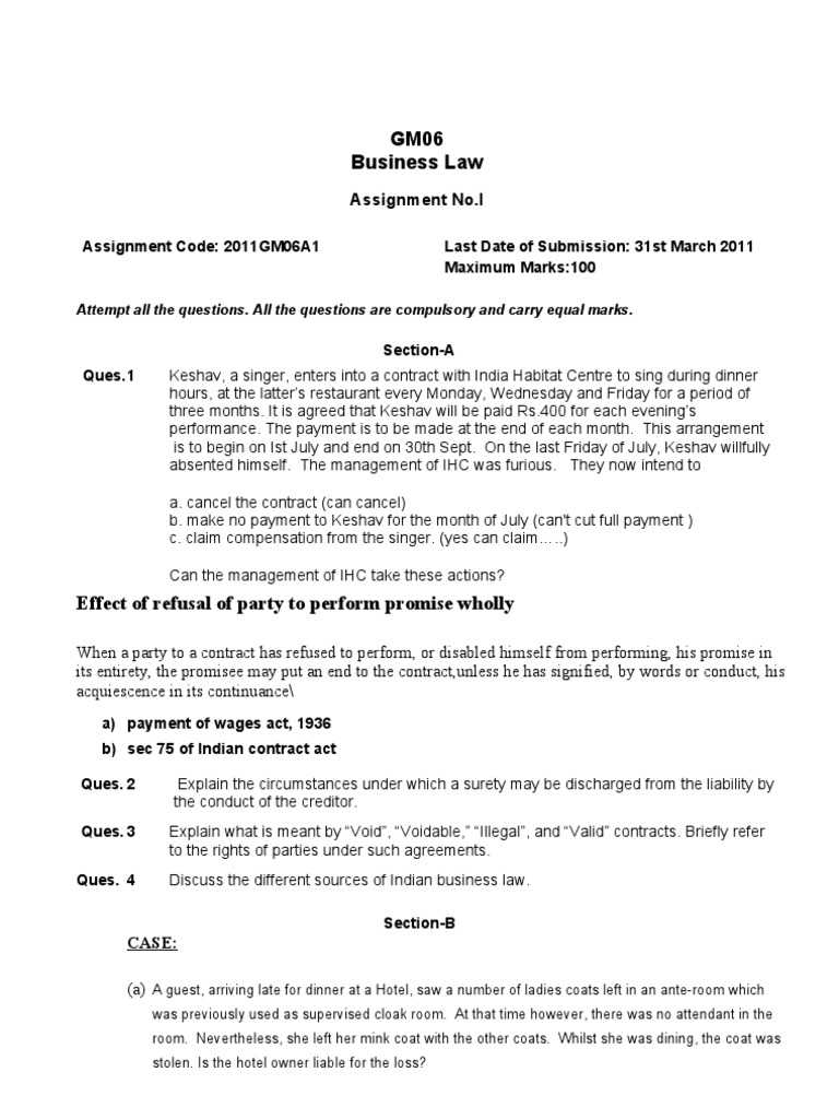 Business Law Assignments | PDF | Legal Concepts | Business