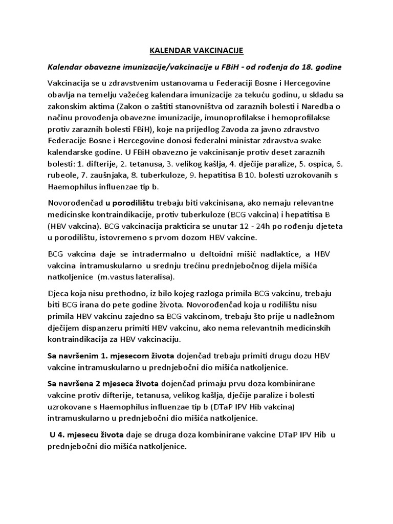 Kalendar Vakcinacije | PDF