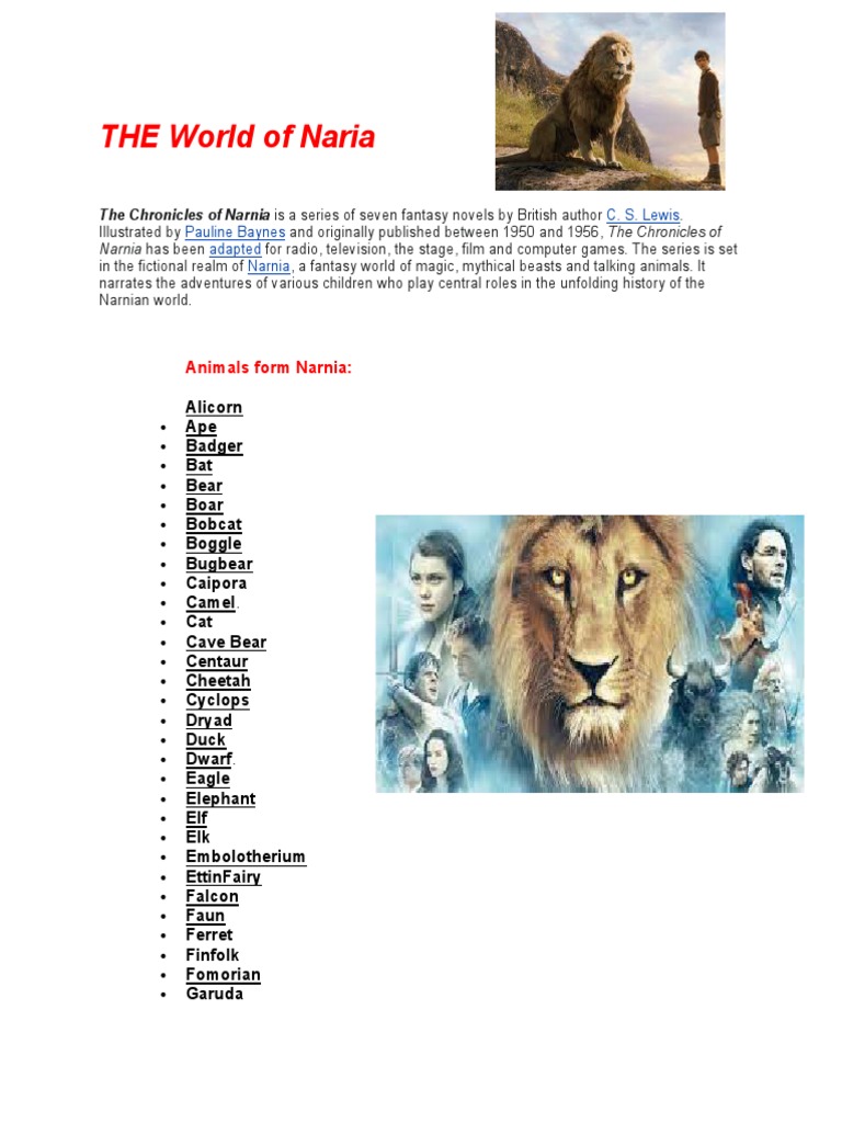 THE World of Naria: Animals Form Narnia | PDF | The Chronicles Of Narnia