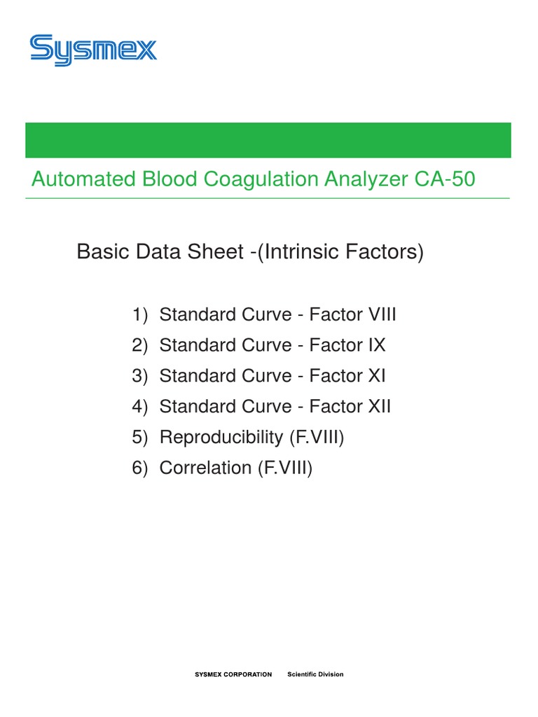 Automated Blood Coagulation Analyzer CA-50: Basic Data Sheet - (Intrinsic Factors) | Download ...