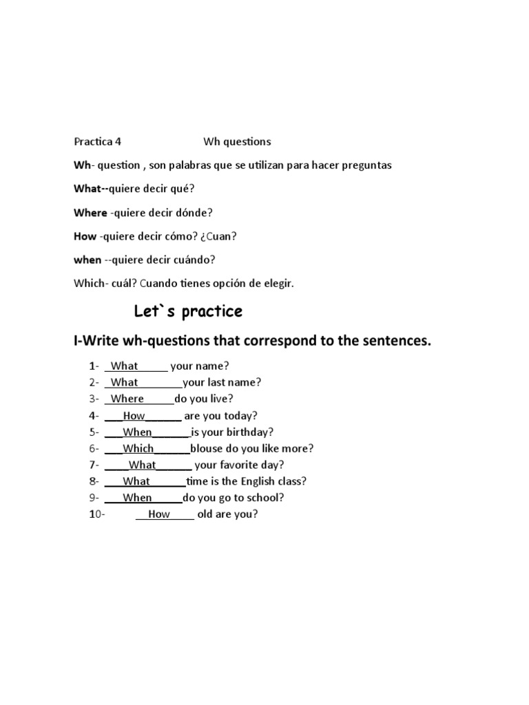 Practica 3 WH Questions | PDF