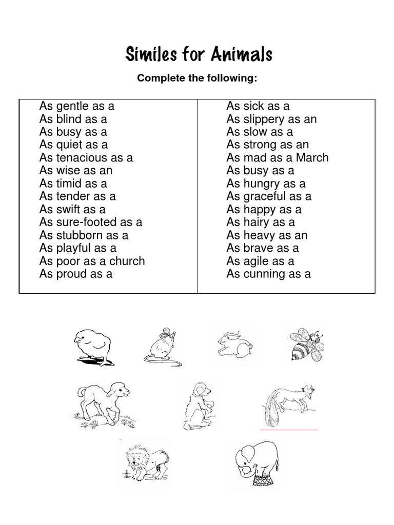 Similes For/animals: Complete The Following | PDF