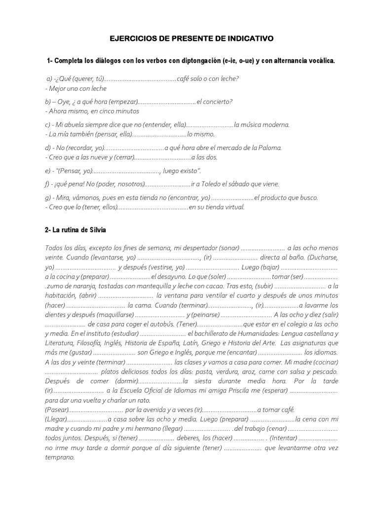 Ejercicios Presente de Indicativo | PDF | Boda