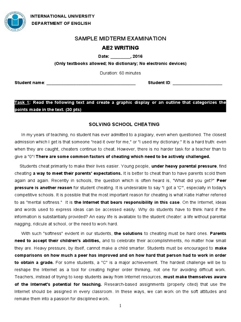 Sample Midterm Examination: Ae2 Writing | PDF | Television | Teachers