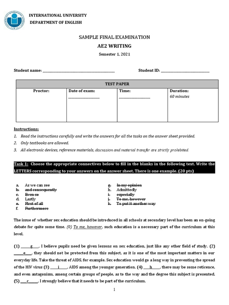 AE2 Writing Final Exam Overview | PDF | Test (Assessment) | Sex Education