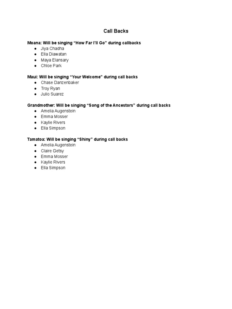 Call Back List | PDF