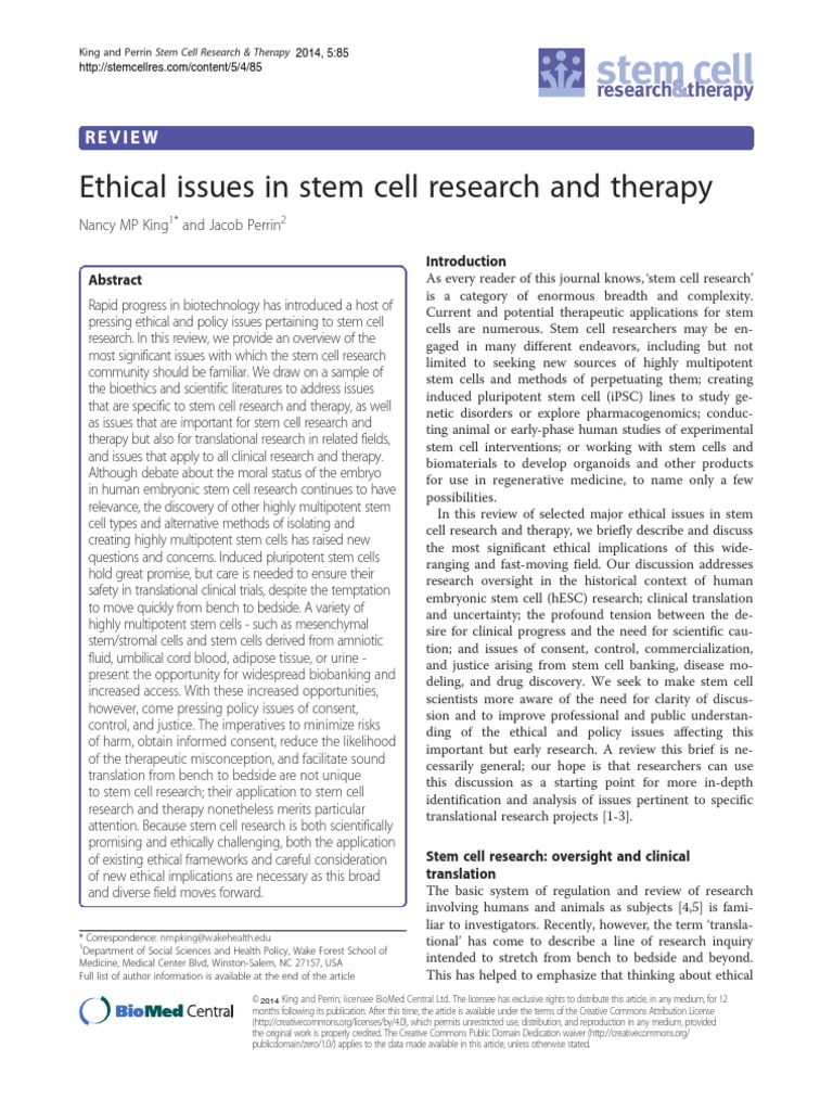 Ethics in Stem Cell Research and Therapy | PDF | Stem Cell | Embryonic ...