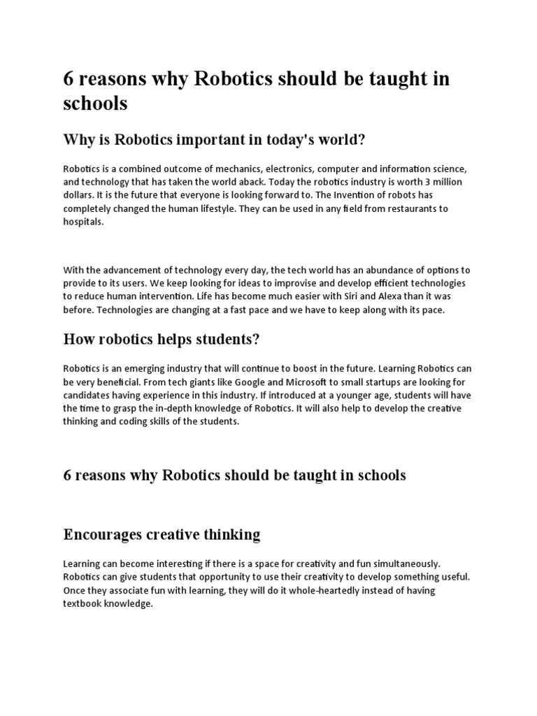 Introducing Robotics in Schools: 6 Reasons why Robotics should be ...