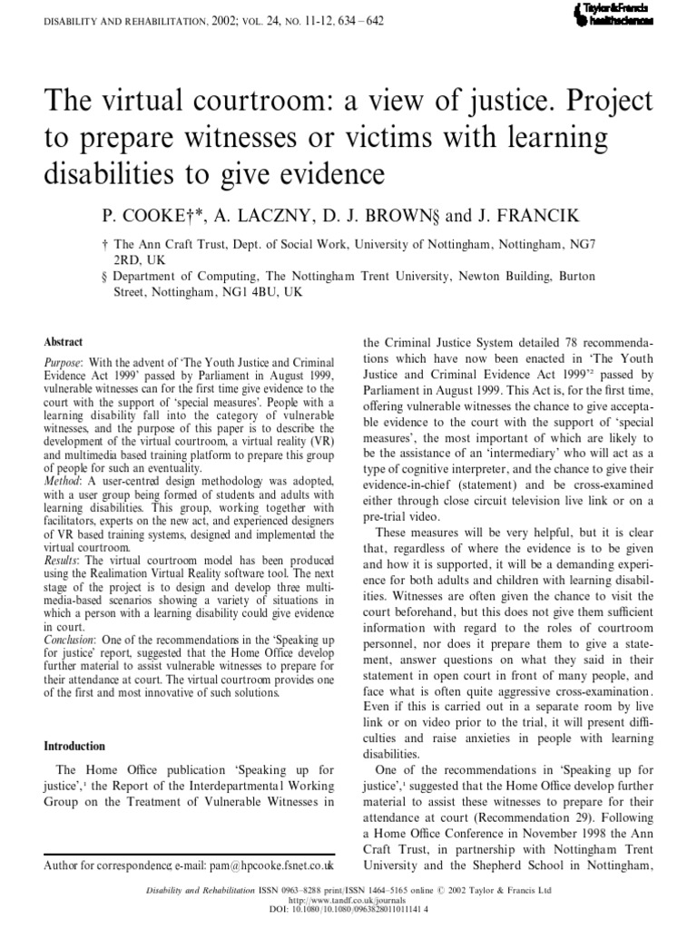 The Virtual Courtroom: A View of Justice. Project To Prepare Witnesses ...
