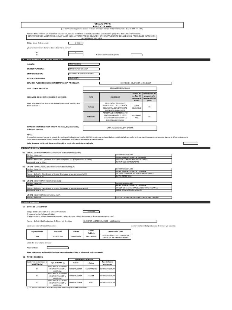 Formato 7C - Ampliacion Marginal de La Edif. U Obra Civil - Colegio San ...