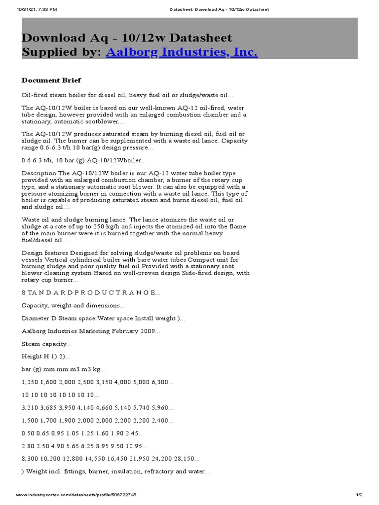 Datasheet - Download Aq - 10 - 12w Datasheet | PDF | Diesel Engine | Boiler