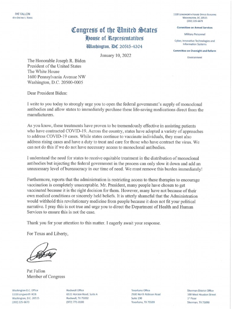 01.10.21 CPF Letter To POTUS Re Monoclonal Antibodies | PDF