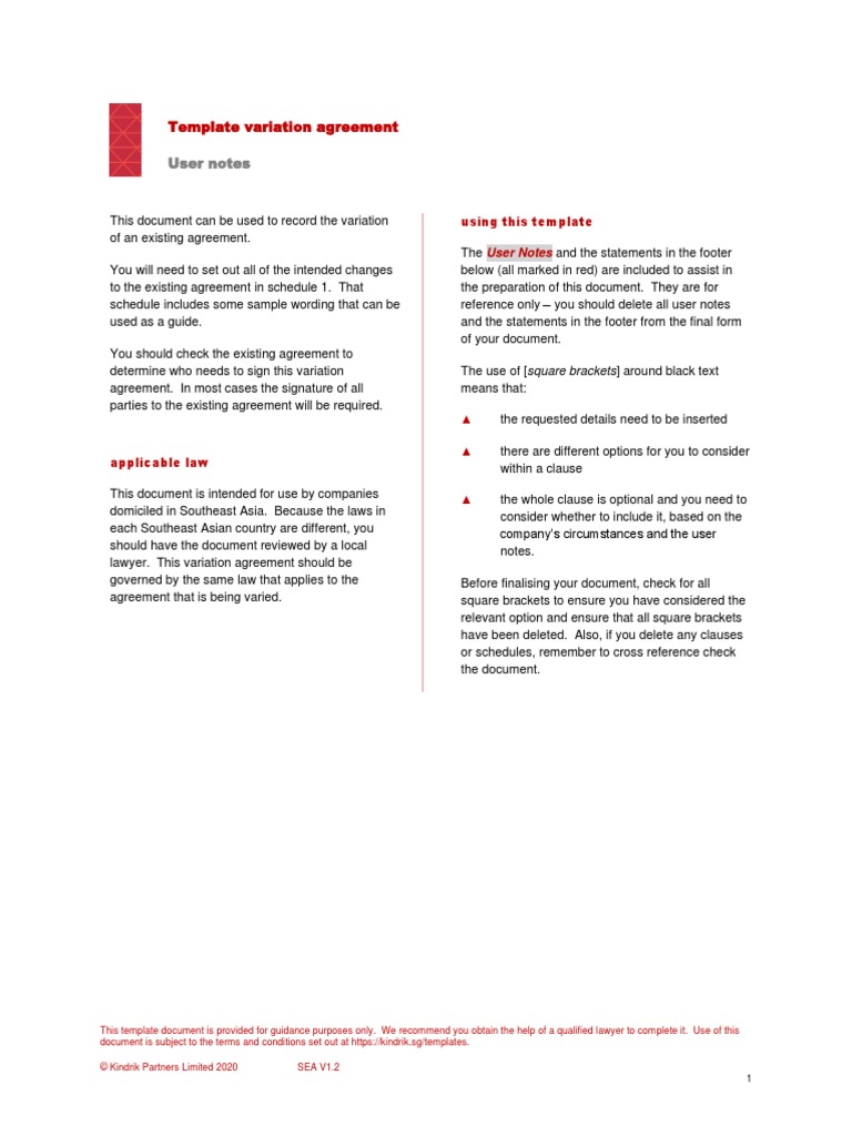 User Notes: Template Variation Agreement | PDF | Signature | Justice