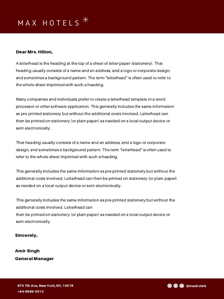 Hilton Letterhead Design Template | PDF