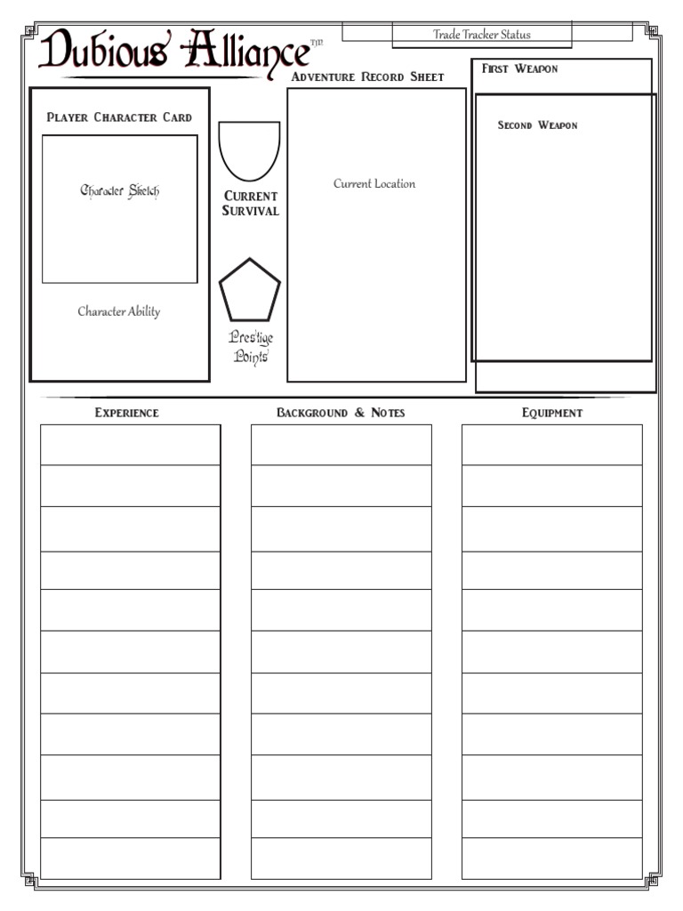 Da Character Sheet Wo Parchment Wo Chart | PDF
